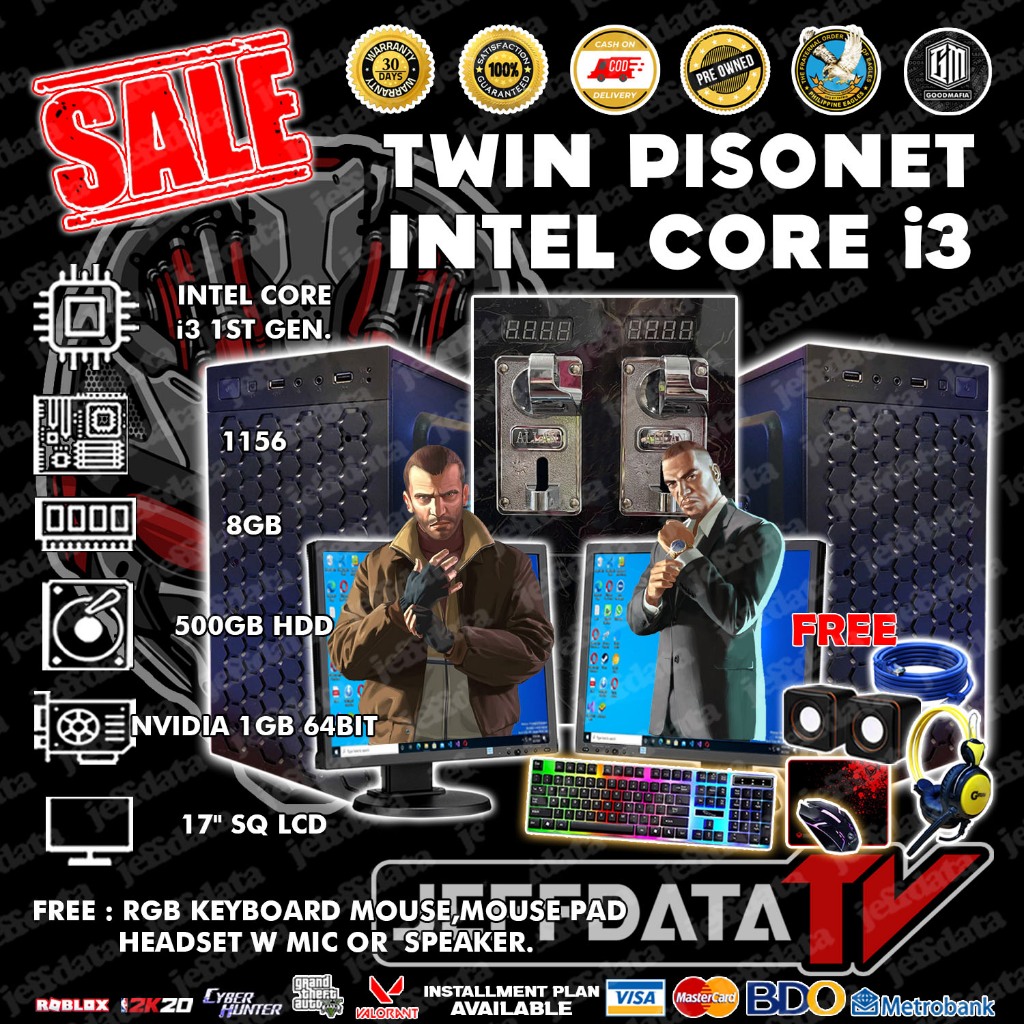 TWIN PISONET INTEL CORE i3 1ST GEN 8GB 500GB HDD NVIDIA 1GB 64BIT 17SQ ...