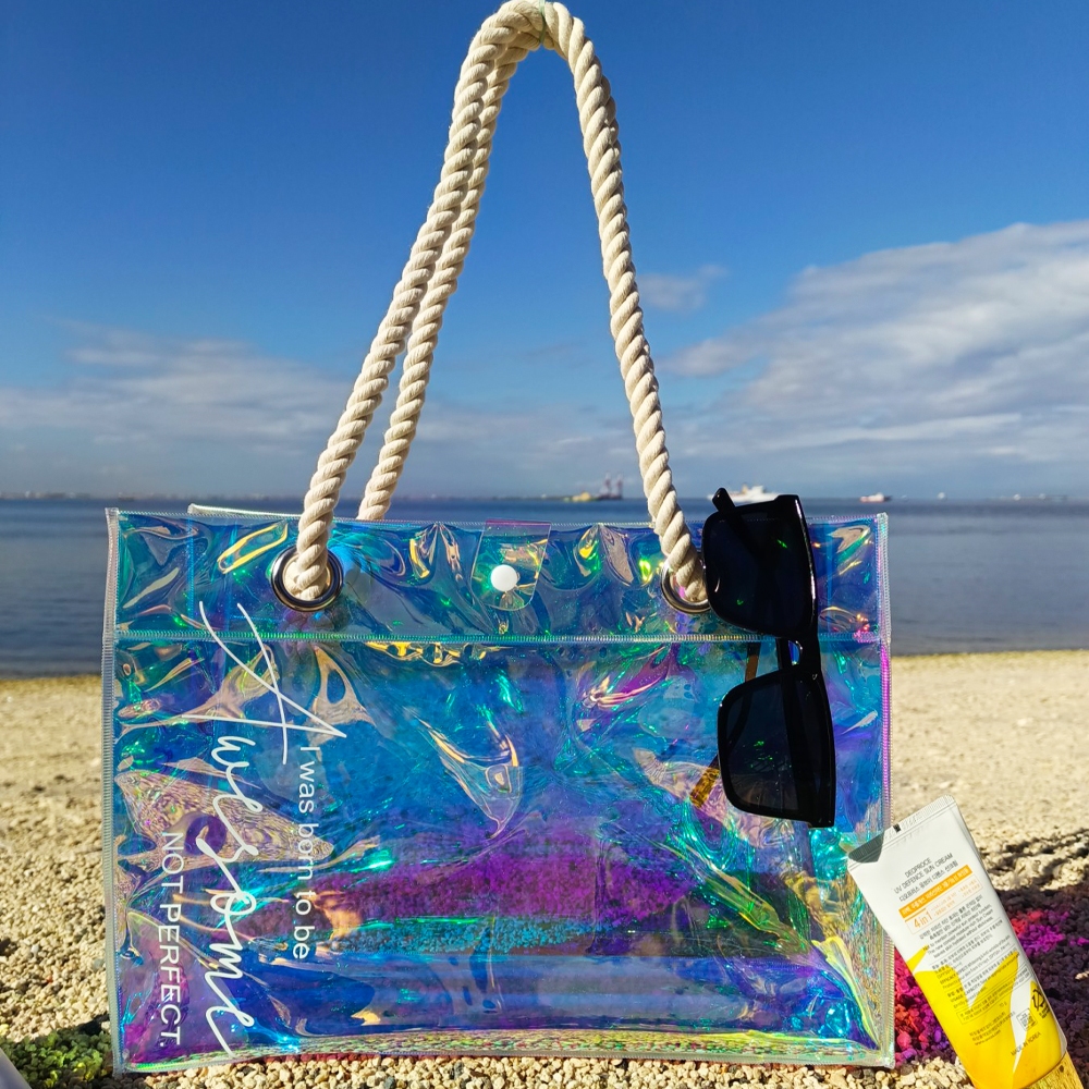 Awesome Iridescent Clear Holographic Neon Women's Summer Tote Bag ...