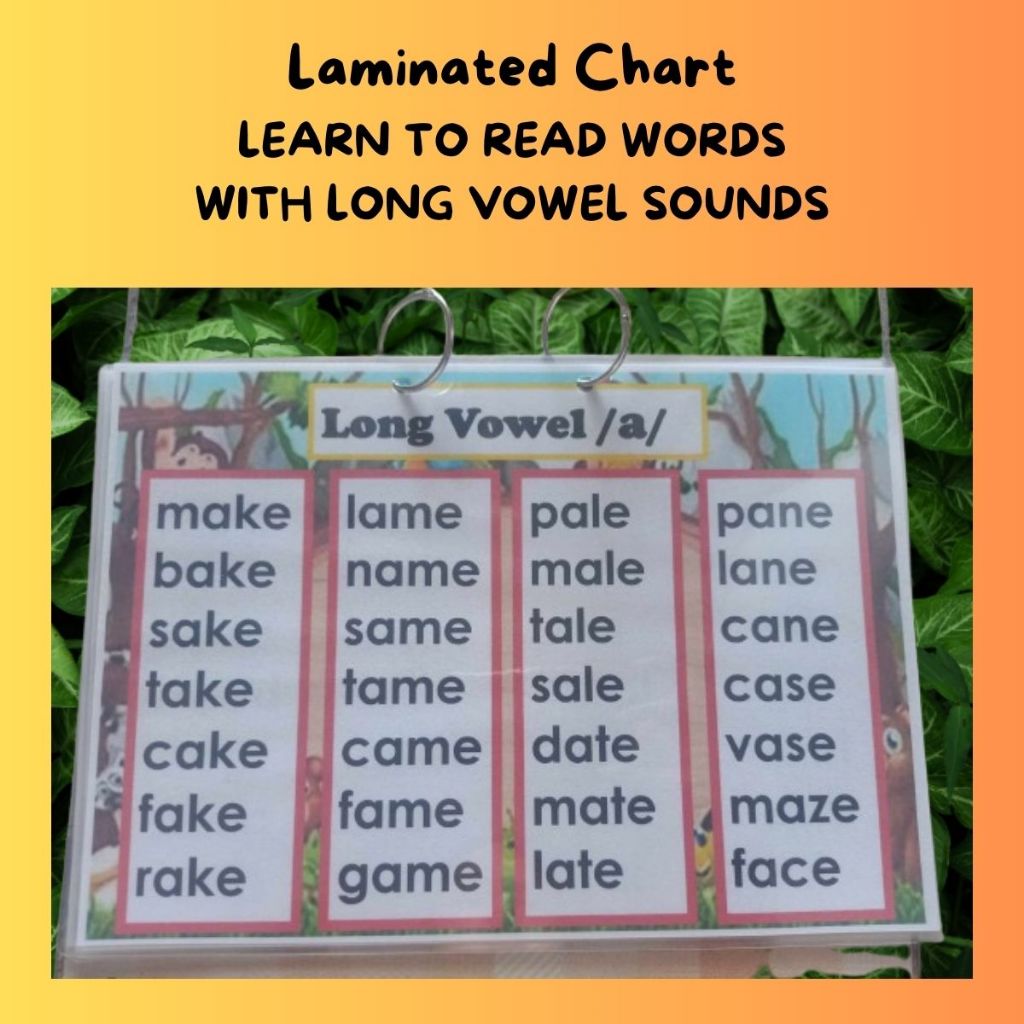 Laminated Reading Materials for Kids / Words with Long Vowel Sounds/ Educational Flash cards ...