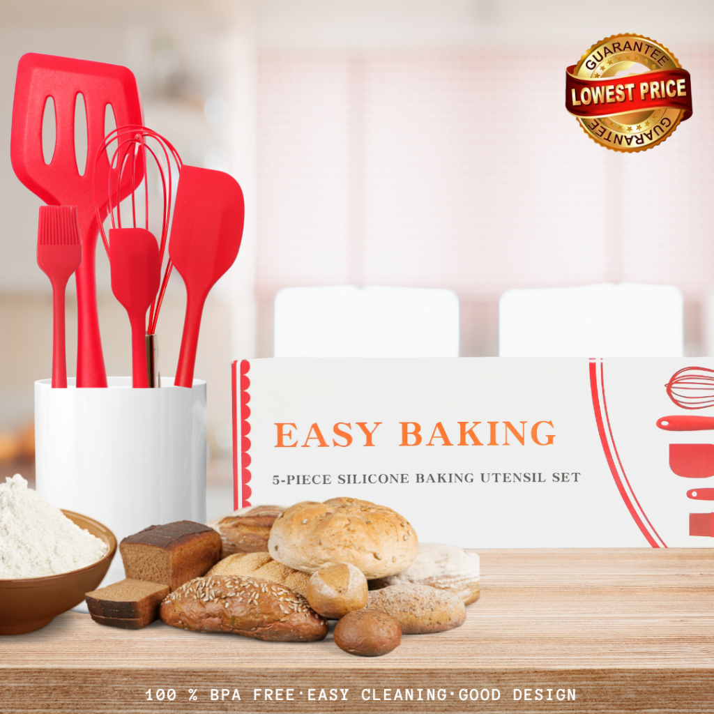 Marvelous 5-PIECE Silicone Baking & Cooking Kitchen Tools Complete Set ...