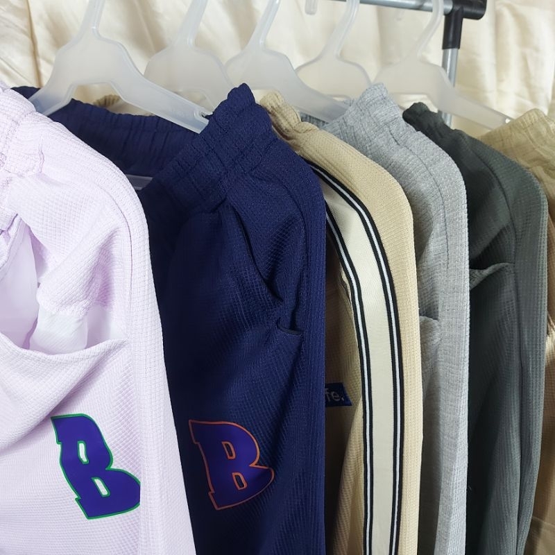 Airisk letter B Slocks pants Waffle Loose Straight Cut Pants Korean ...