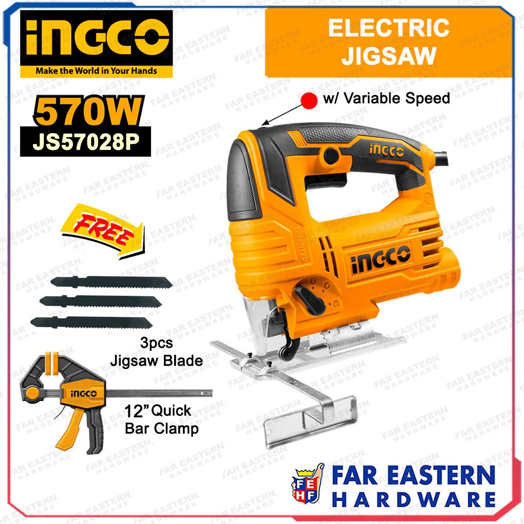INGCO Jigsaw 570W w/ Variable Speed JS57028P FREE 12" Quick Bar Clamp ...