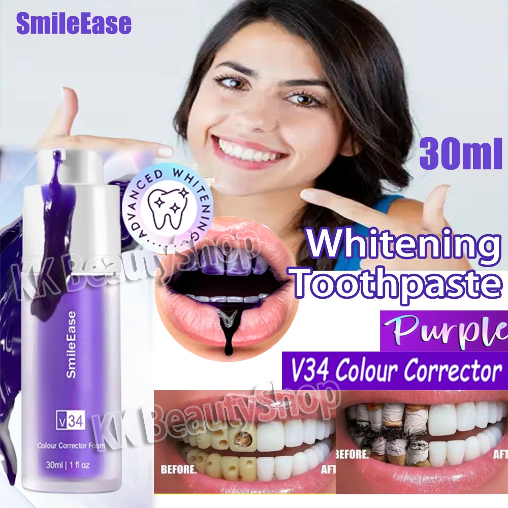 V34 Whitening Toothpaste Teeth Colour Corrector Smile Purple Whitening ...
