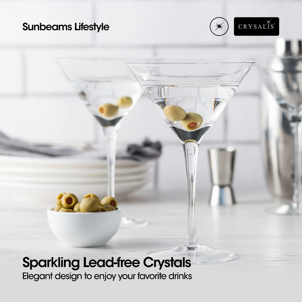 CRYSALIS Martini Cocktail Glass 200ml | 7oz [Set of 2] Party Bar Drinking Glass Steamware ...