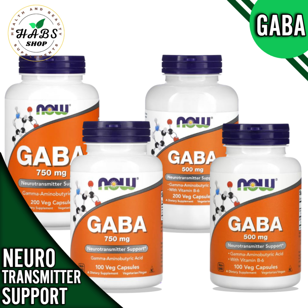 NOW Foods, GABA, 750 mg 100 Veg Capsules or 200 Veg Capsules or 500mg 100 Veg Caps or 500mg 200 ...