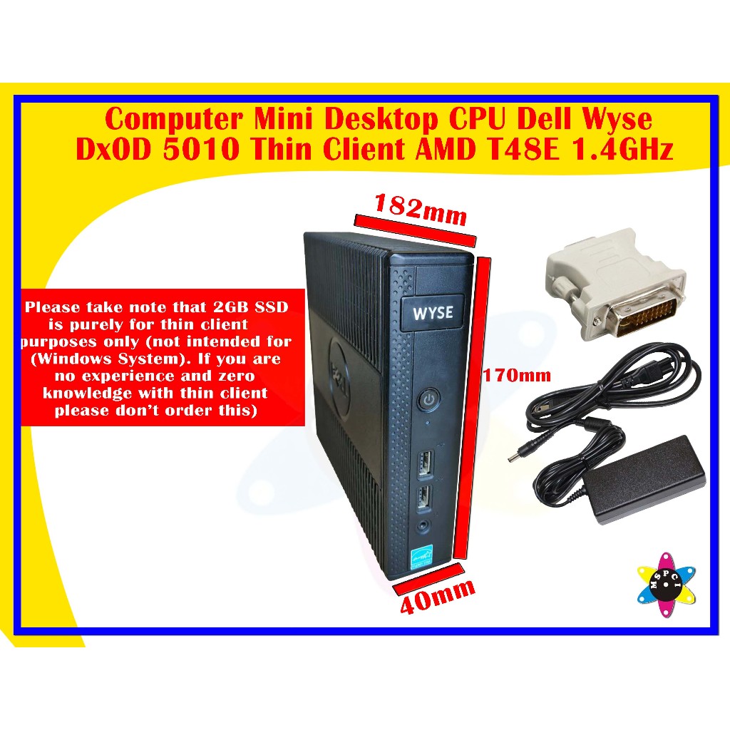 Computer Mini Desktop CPU Dell Wyse Dx0D 5010 Thin Client AMD T48E 1.4GHz 2GB RAM 2GB SSD (Used ...