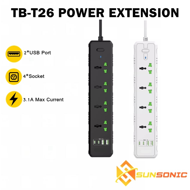 Tb-T26 3.1A 3000w Universal Power Socket Extension 4 Ac Sockets, 2 Usb ...