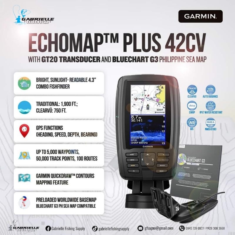 Garmin EchoMap Plus 42cv with GT20- TM Transducer | 1 Year Warranty ...