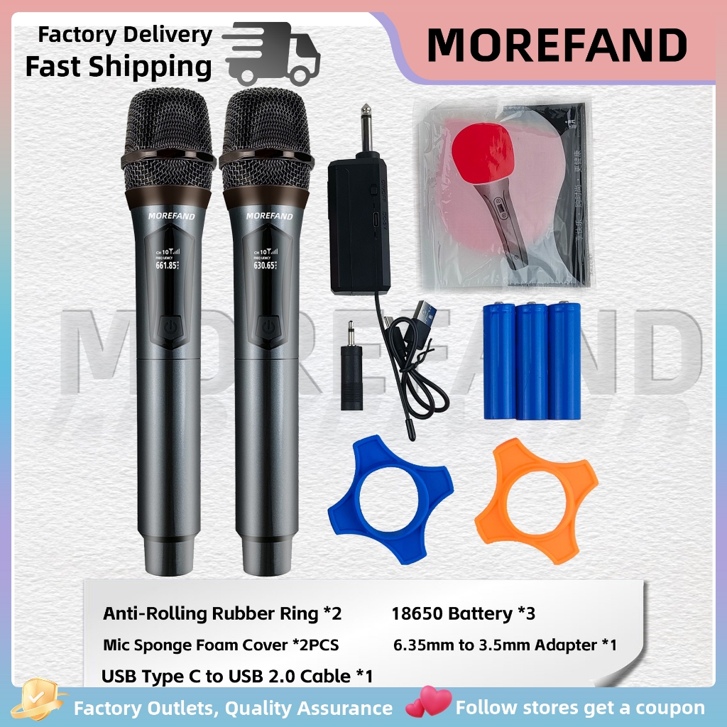 Rechargeable Wireless Karaoke Microphone Handheld Mic Dual UHF Portable ...