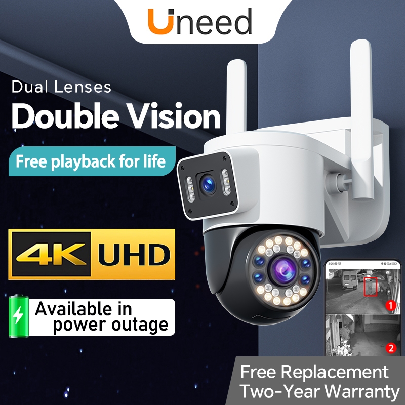 U-NEED Outdoor CCTV Camera 360 4K Dual Lens Night Vision Wireless WiFi ...