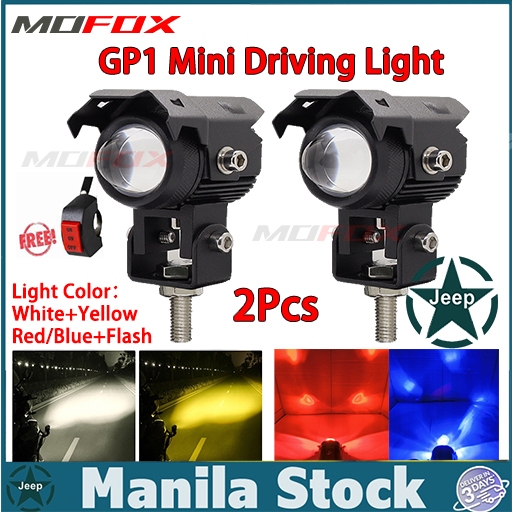 MOFOX 2Pcs GP1 Mini Driving Light Hi/Low Beam Headlight Red&Blue MDL ...