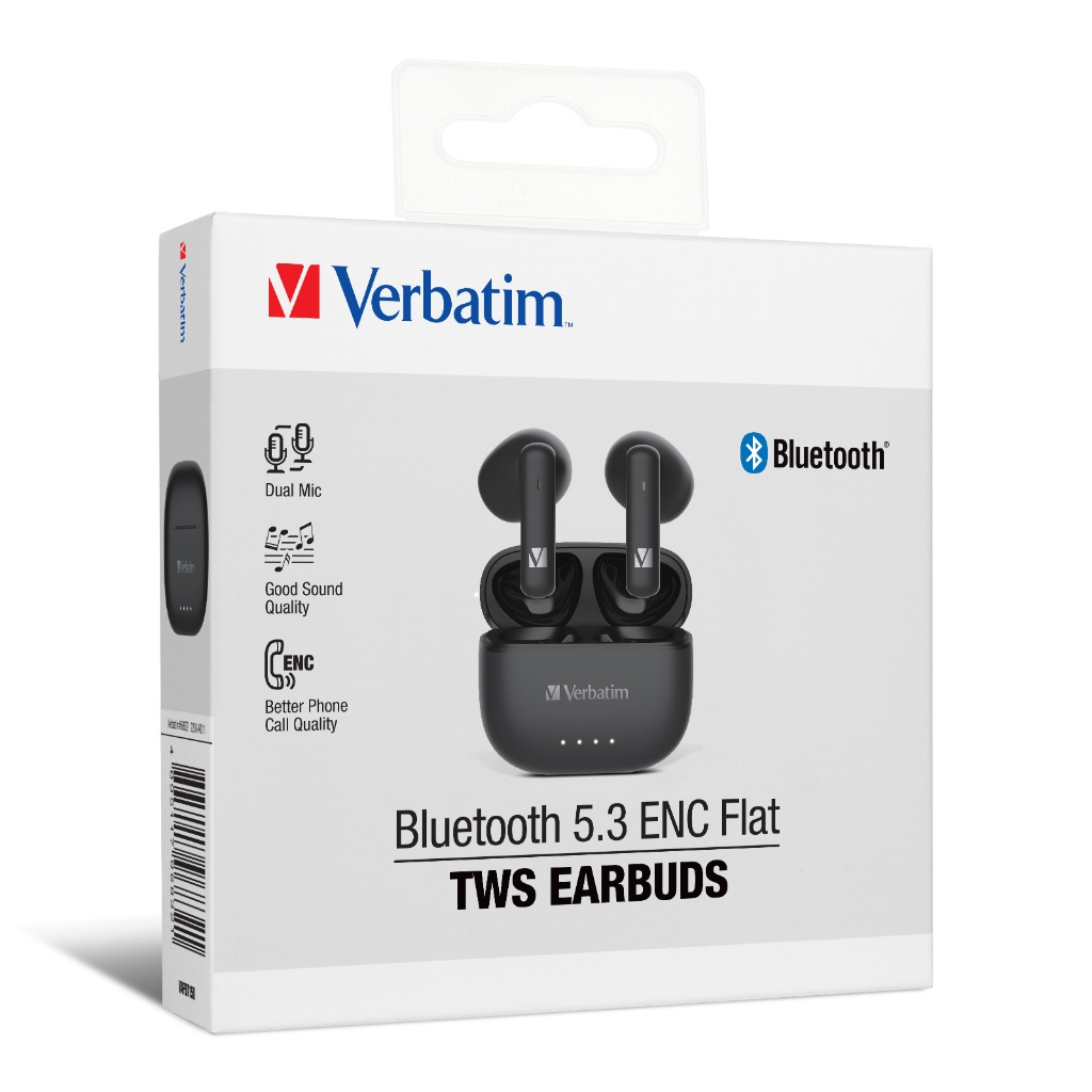 Verbatim EAR-66832 Wireless BT Earbuds ENC Flat Bluetooth 5.3/Dual Mic ...