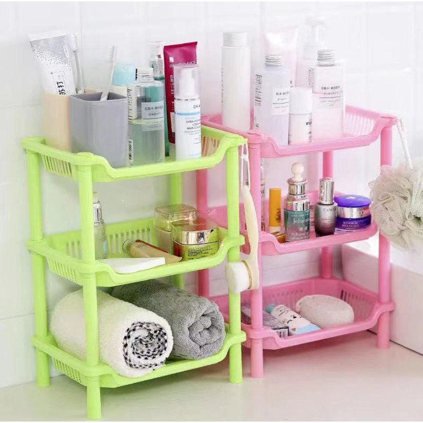 PD 3 Layer Plastic Square Kitchen Bathroom Storage Rack Spice Shampoo ...