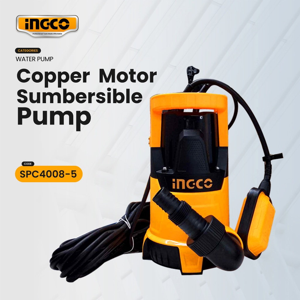 INGCO 400W Copper Motor Clean Water Submersible Pump 8-meter SPC4008-5 ...