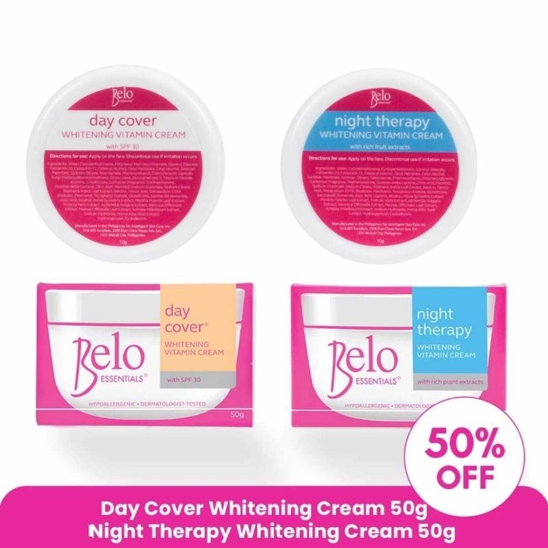 Belo Essentials Day Cover Whitening Cream 50g Night Therapy Whitening ...