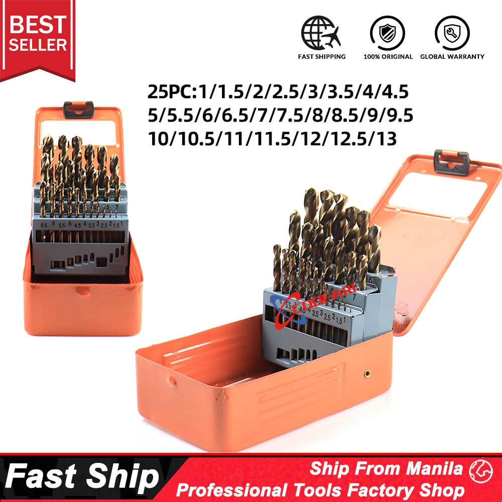 High Quality 25Pcs Twist HSS Metal Drill Set Drilling Bit Tool 1-13mm | Shopee Philippines