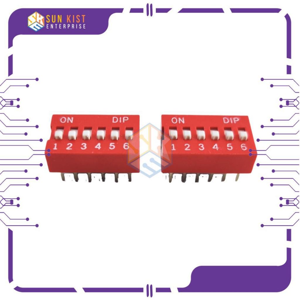 2pcs 6 poles Dip Slide Type Switch 2.54Mm Position Way Red Pitch Toggle ...