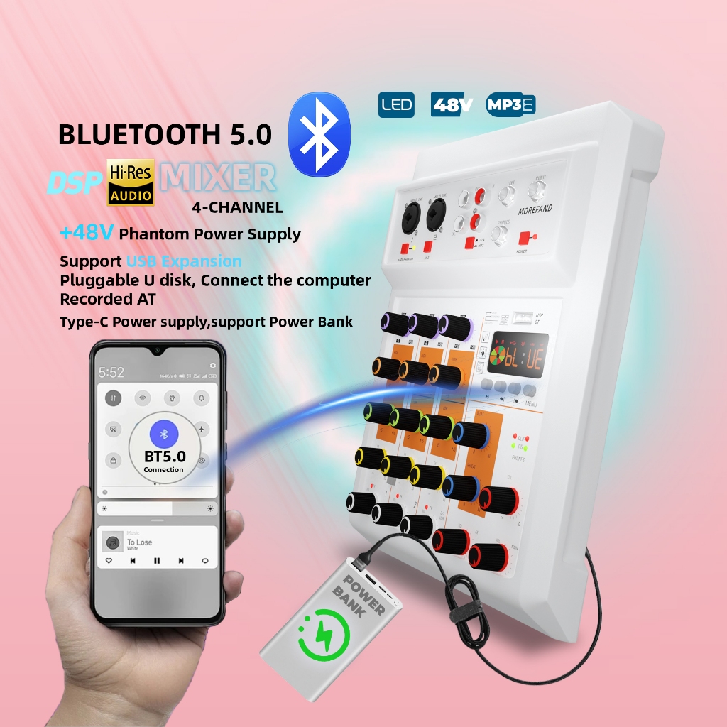 Propesyonal Audio Mixer white White high-end Channel Mixer 4BT USB ...