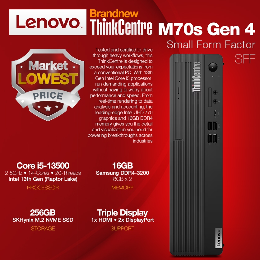Lenovo Business PC ThinkCentre M70s Gen4 SFF Desktop - Intel 13th i5 ...