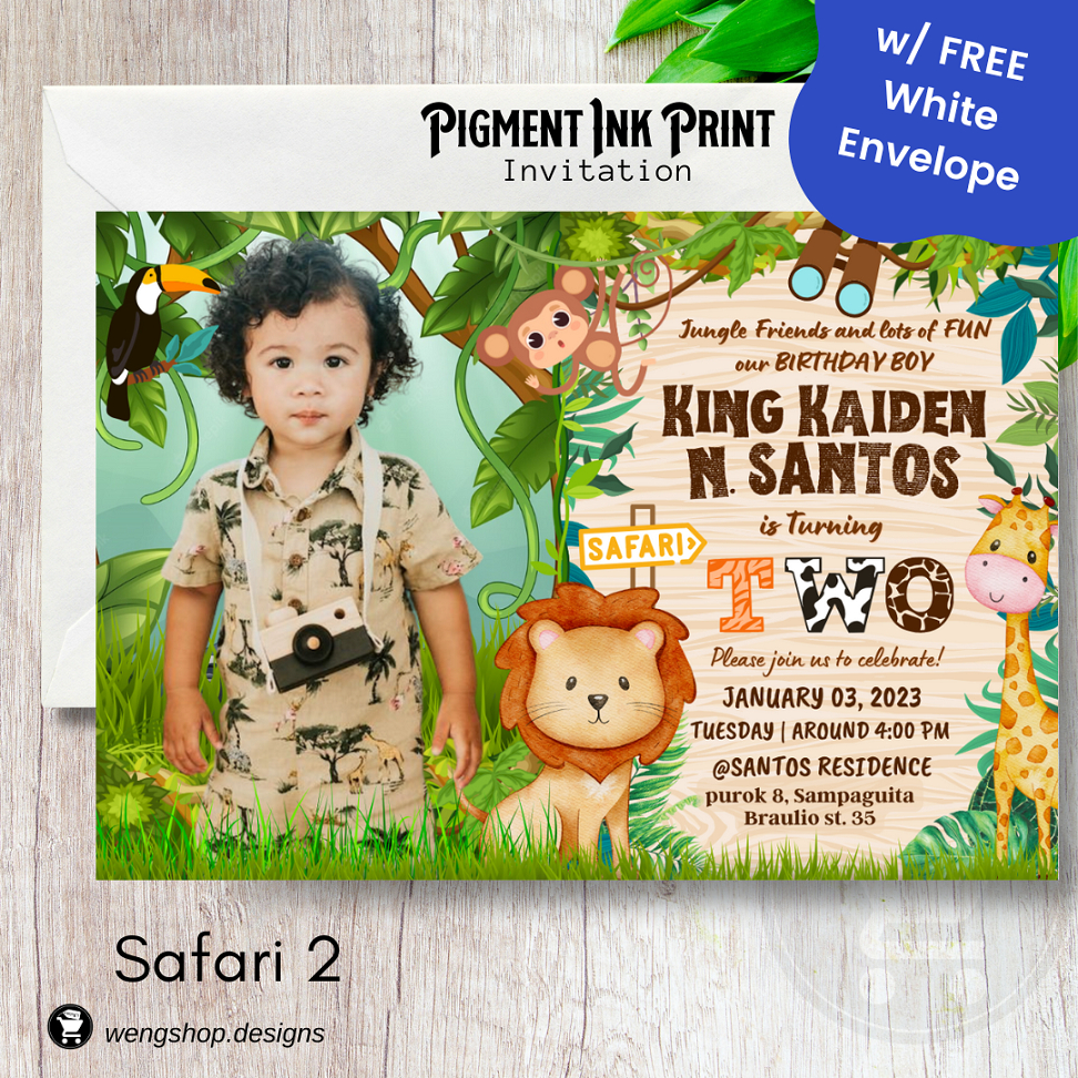 Safari Birthday Invitation Card 9 or 12 pcs with Free White Envelope ...