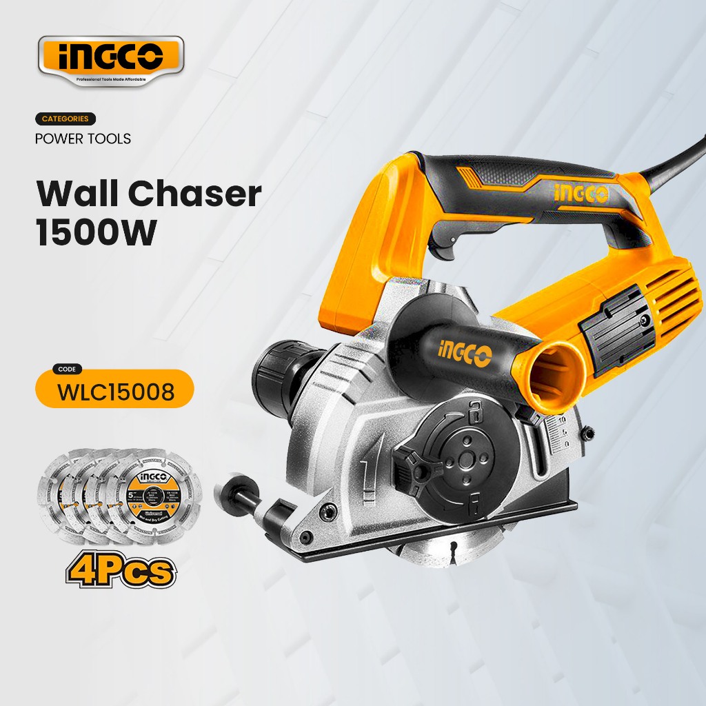 Ingco Electric Wall Chaser Ø125mm 1500W with 4pcs Cutting Disc WLC15008 ...