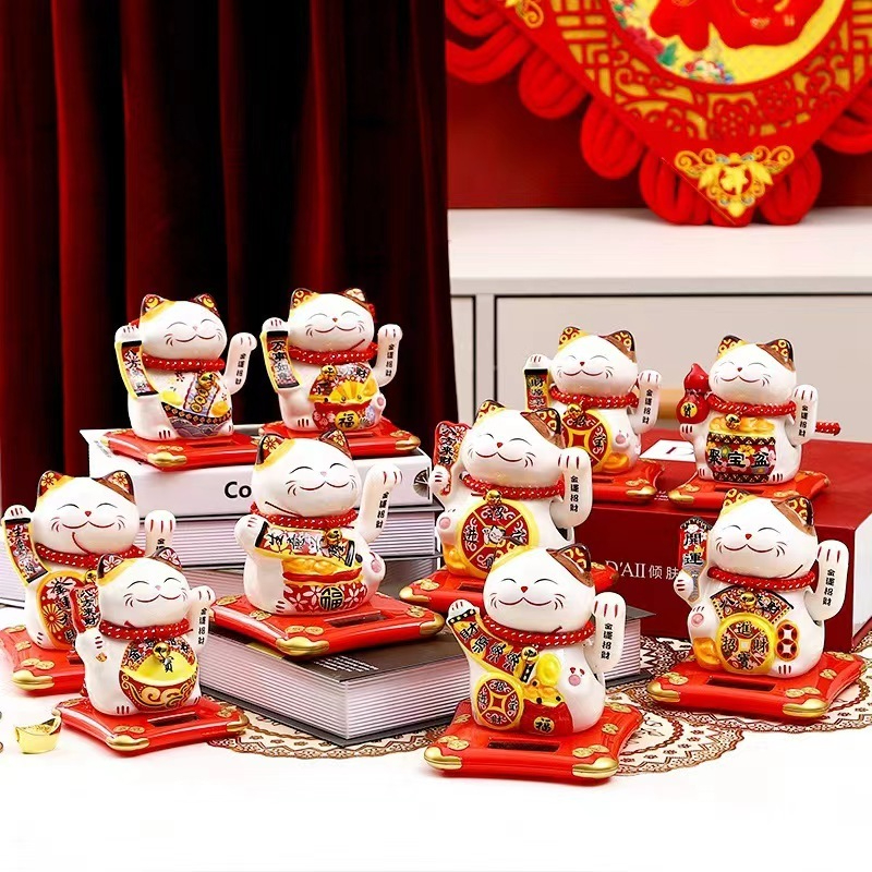 Maneki Cat solar ,waving Ceramic Maneki Cat Statue,Mini Maneki Cat ...
