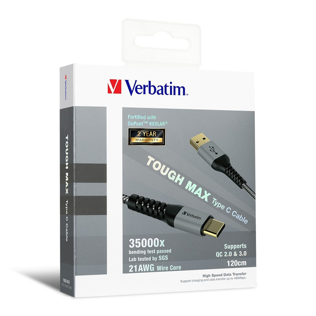 Verbatim CAB-65989 120cm TypeC-USBA Kelvar Type C-A, Supports QC2.0&3.0 ...