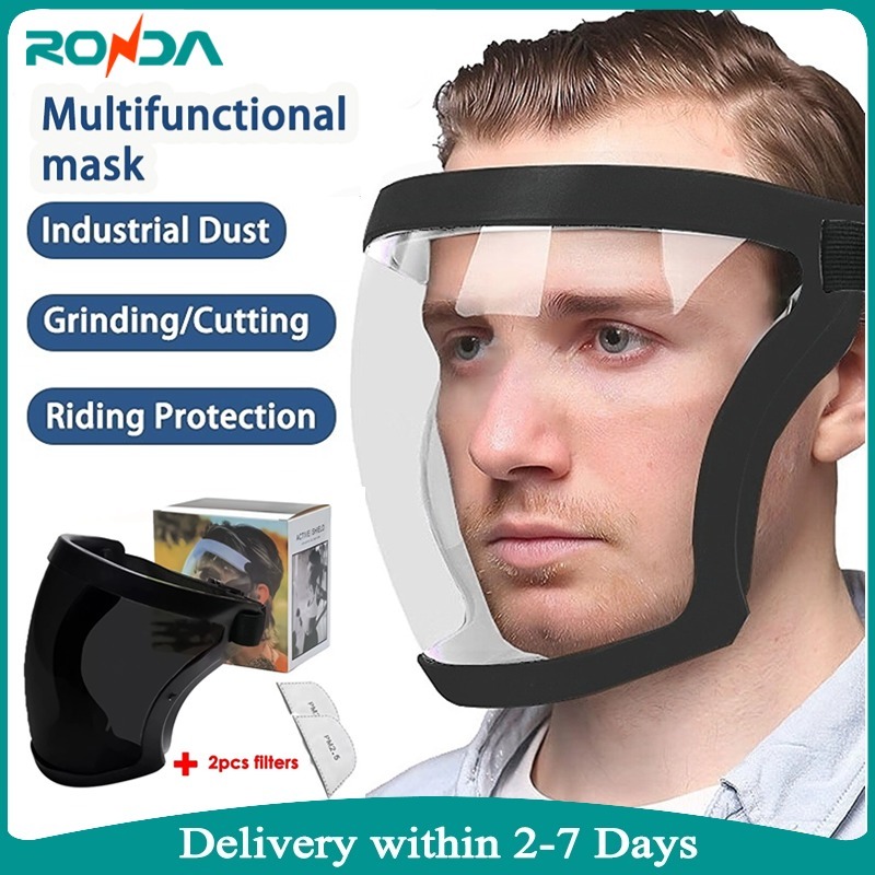 Transparent full face mask with filter Reusable Dustproof Anti-fog Mask ...