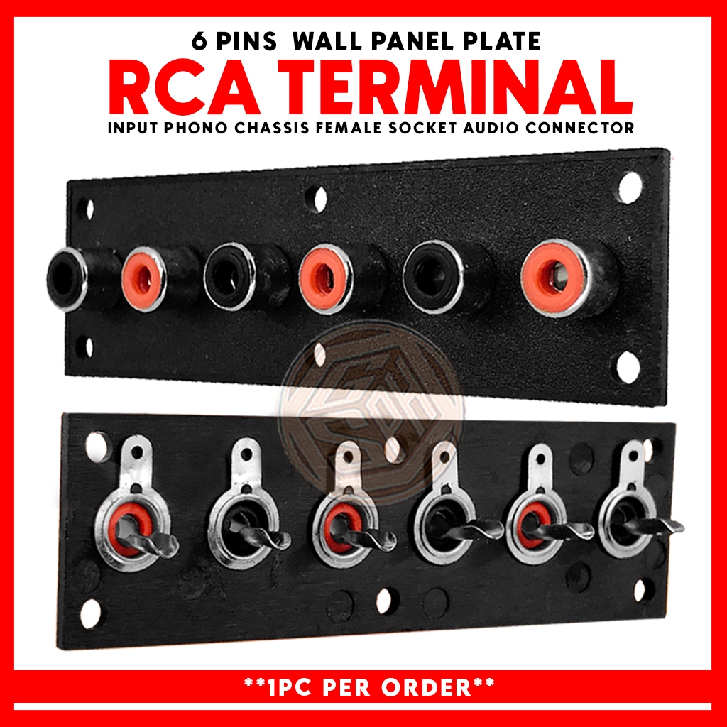 RCA Terminal Wall Panel Plate 6 Pins Input Phono Chassis Female Socket ...