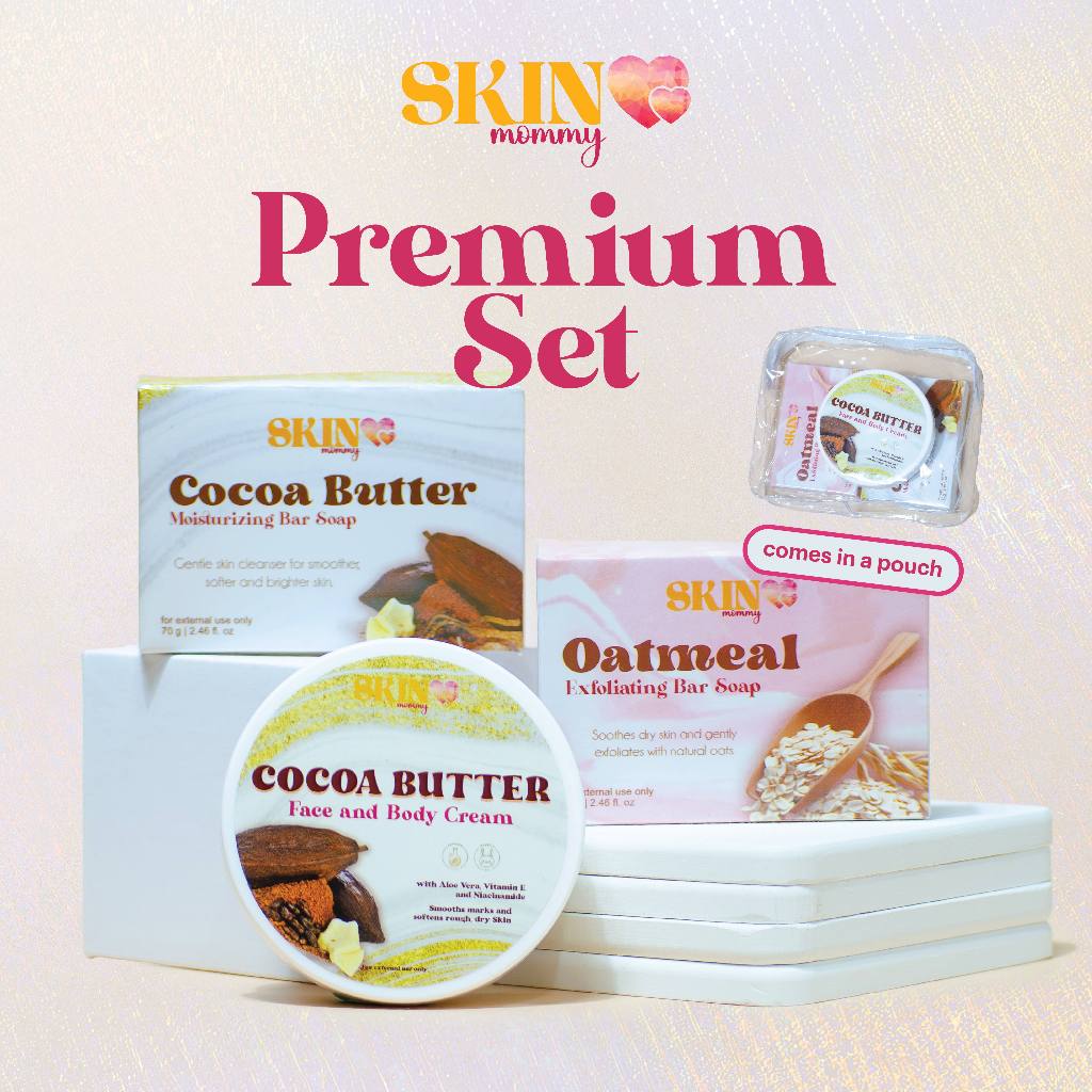 SKIN MOMMY PREMIUM SET Cocoa Butter Soap + Oatmeal Soap + Cocoa Butter Cream Whitening Hydrating ...