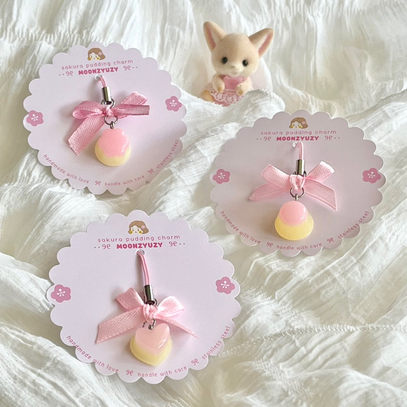 Sakura Cherry Blossom Pudding Charm - Beaded Phone Keychain by ...