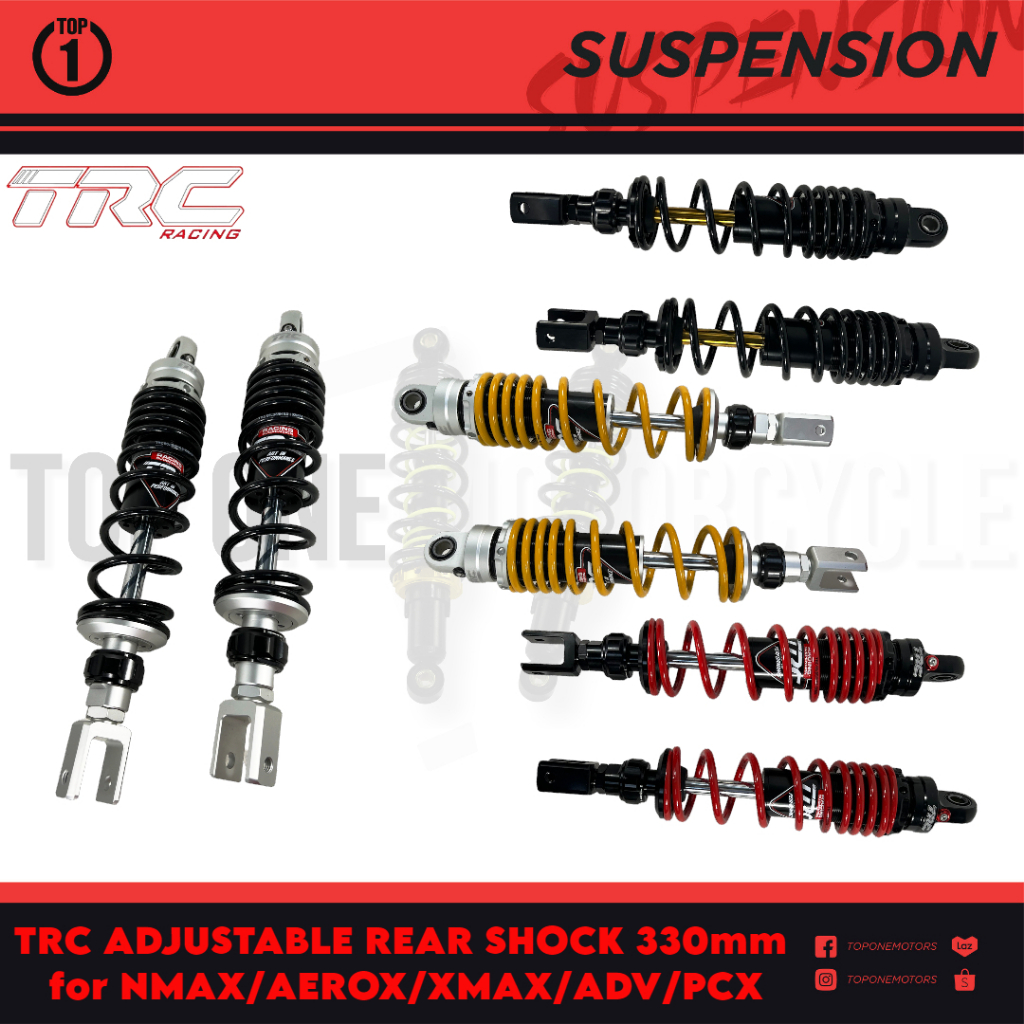 TOP1 TRC ADJUSTABLE REAR SHOCK 330mm AI-TECH SERIES for NMAX/AEROX/XMAX ...