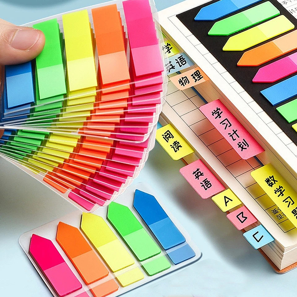 PET Stick Notes Tab Neon Fluorescent Arrow Sticker Transparent Bookmark ...