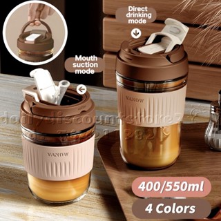 400/450/550ML Glass Travel Coffee Mug Reusable Coffee Cup with Lid and Straw Portable To Go Iced ...