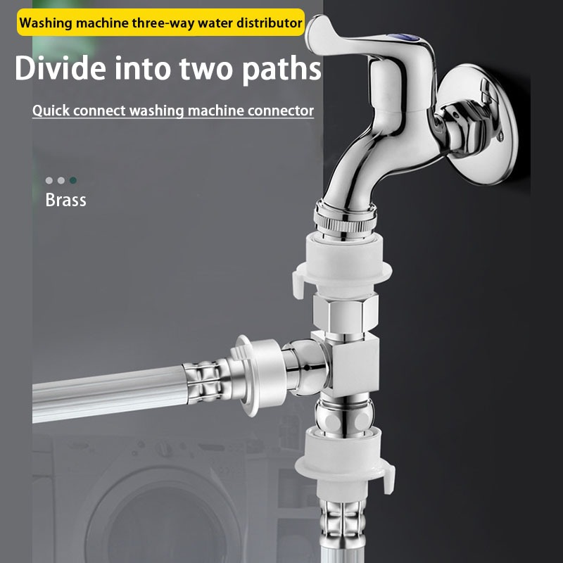 Stainless Steel 2 Way Faucet Connector For Washing Machine Snap Washing ...