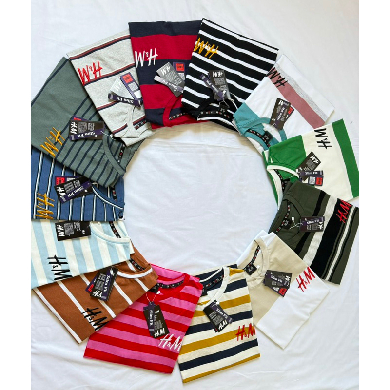 New design stripe hnm tshirt overruns branded high quality cotton good ...