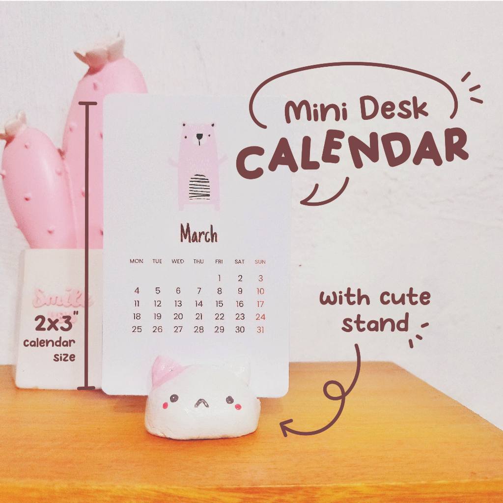 Mini Desk Calendar | Handmade Air Dry Clay Holder/Stand | 3 Stand ...