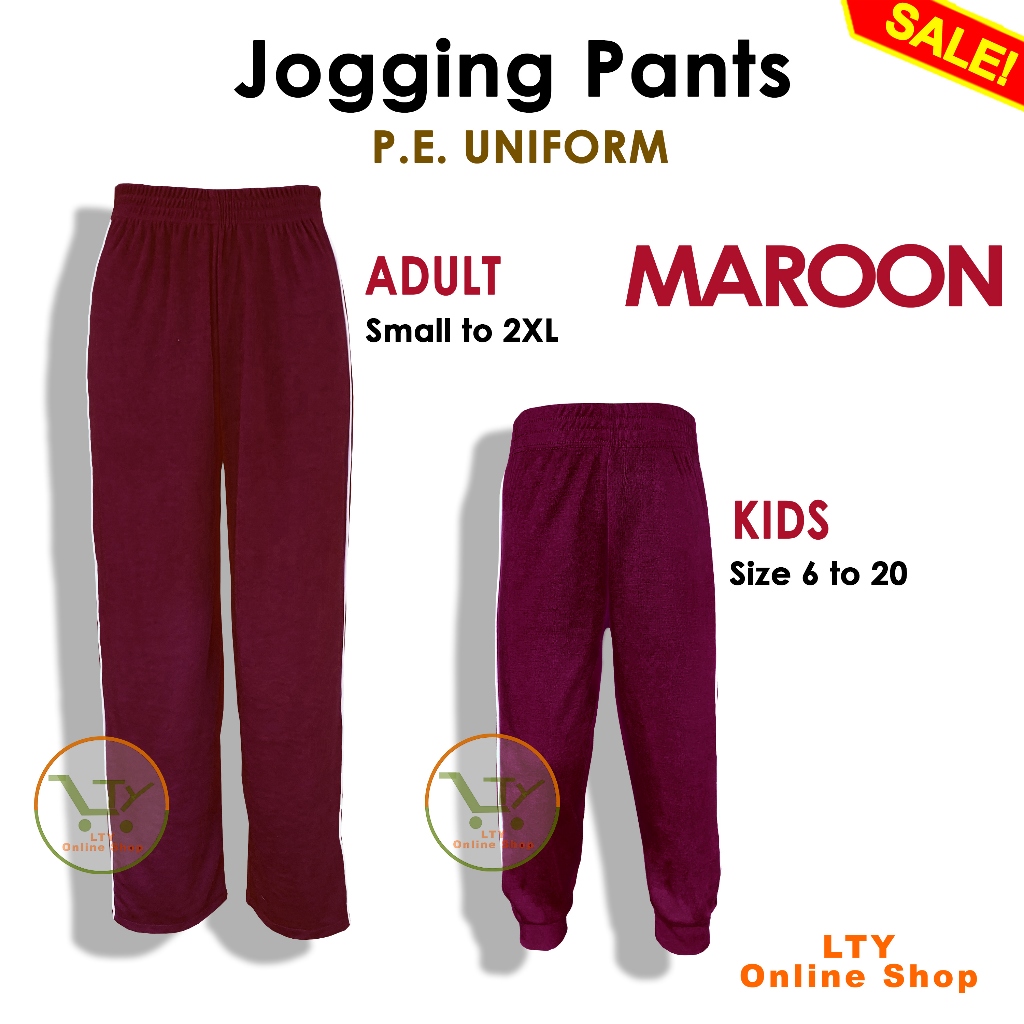 MAROON Jogging Pants P.E. Uniform 4 Kids - Adult Unisex Boys Girls P.E ...