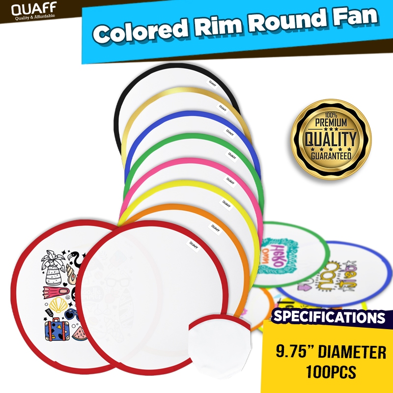 100pcs - QUAFF White Round Fan with Rim Color for Sublimation and ...