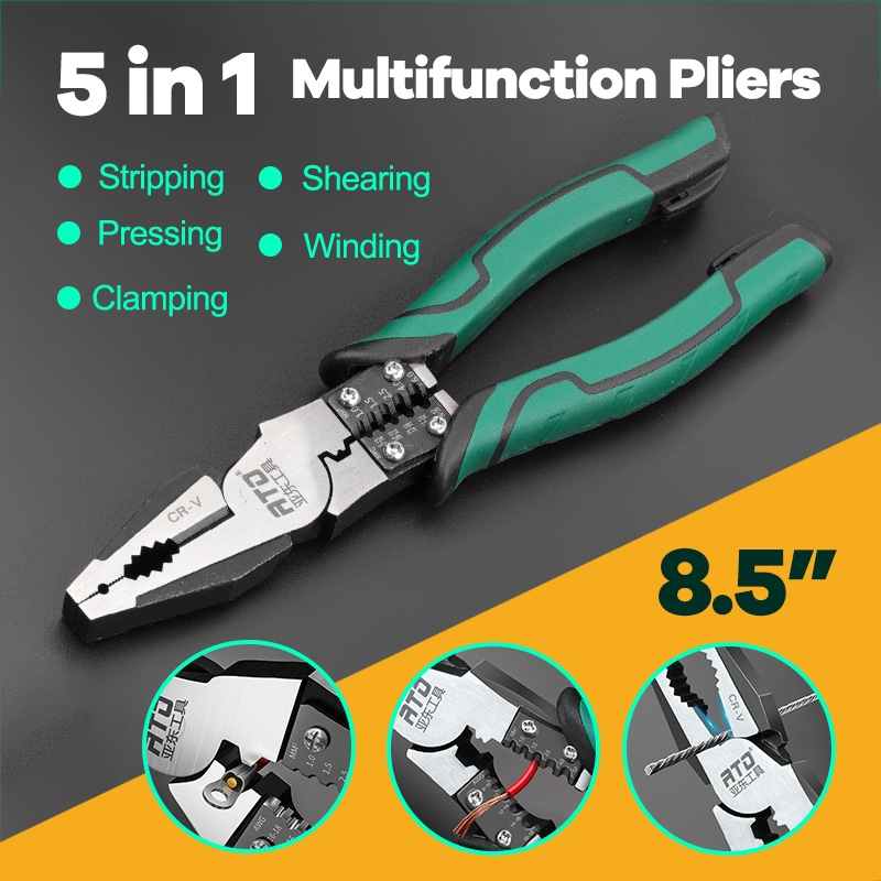 Combination Pliers Multifunction Pliers Set 5 in 1 Combination Pliers Stripper/Crimper/Cutter ...