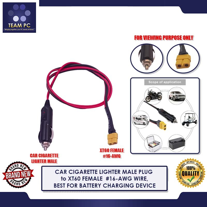 TEAM PC CAR CIGARETTE LIGHTER MALE PLUG to XT60 FEMALE #16-AWG WIRE ...