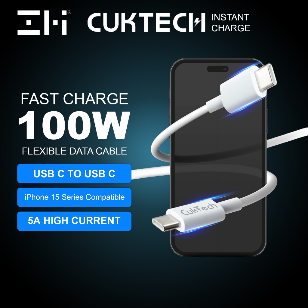 CUKTECH KLC-5499 1m Type-C to Type-C Data Cable Flexible TPE 5A Charging Cable Built-In Emark ...