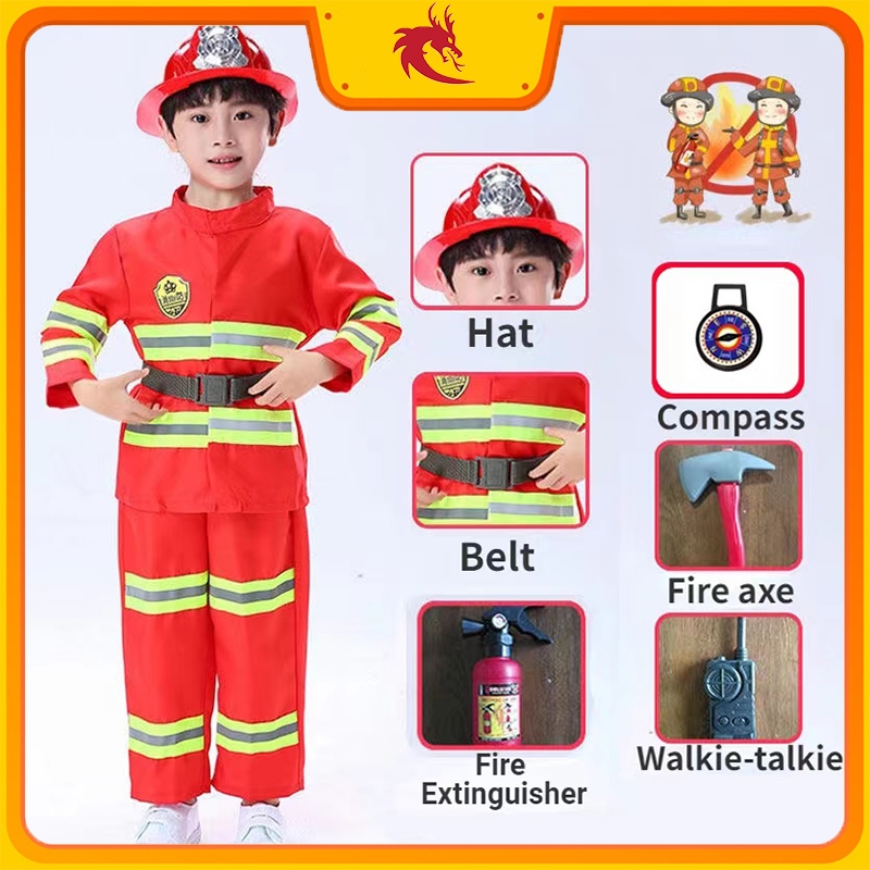 Fireman Costume Cosplay for Kids Boys Girls Firefighter Clothes ...