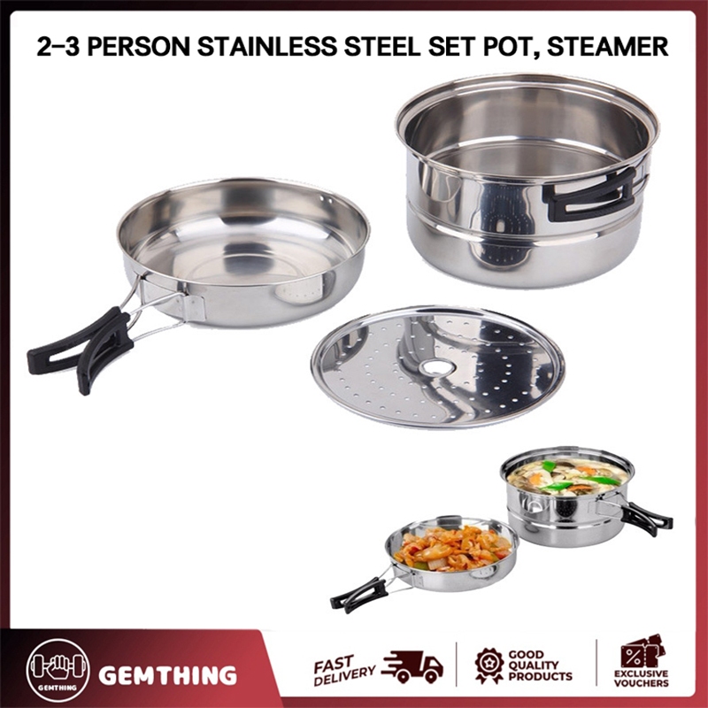 Gemthings Stainless steel outdoor camping carrying set pot portable ...