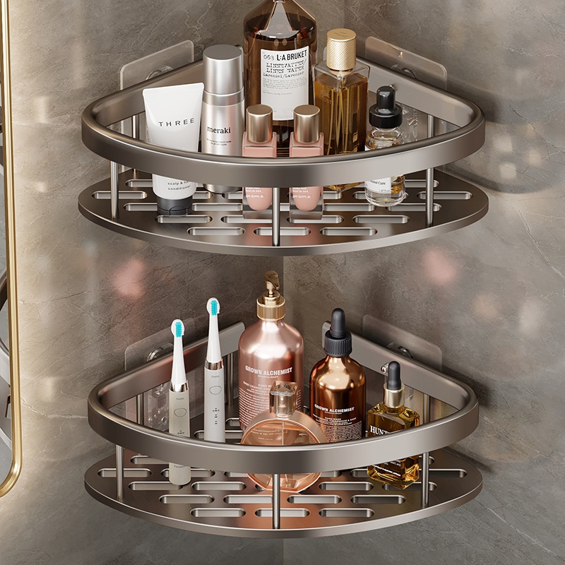2 Layers Punch-free Bathroom Corner Shelf Corner Rack Organizer Toilet ...