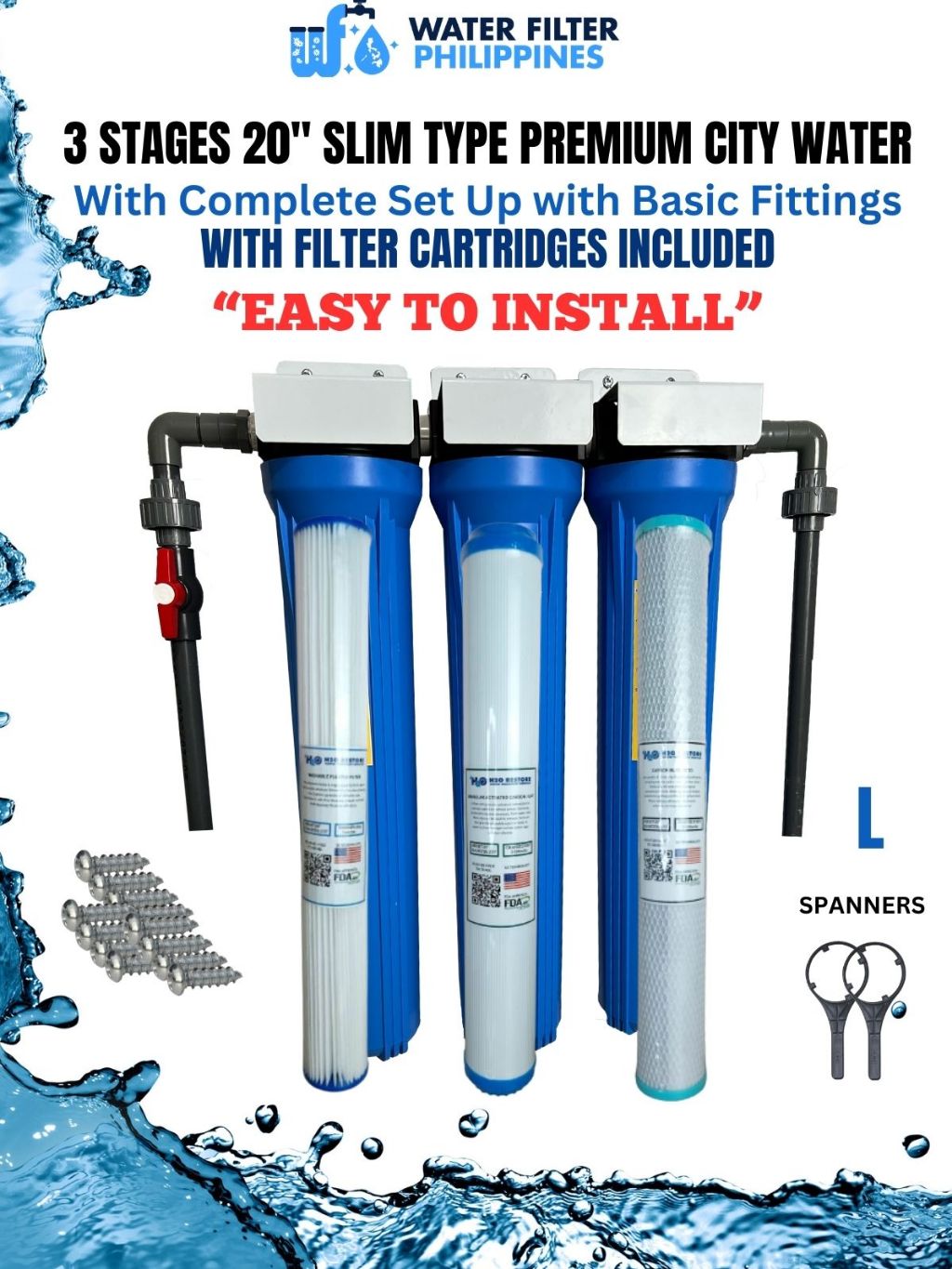3 Stages Water Filter City Water Premium Heavy Duty Complete Set with ...