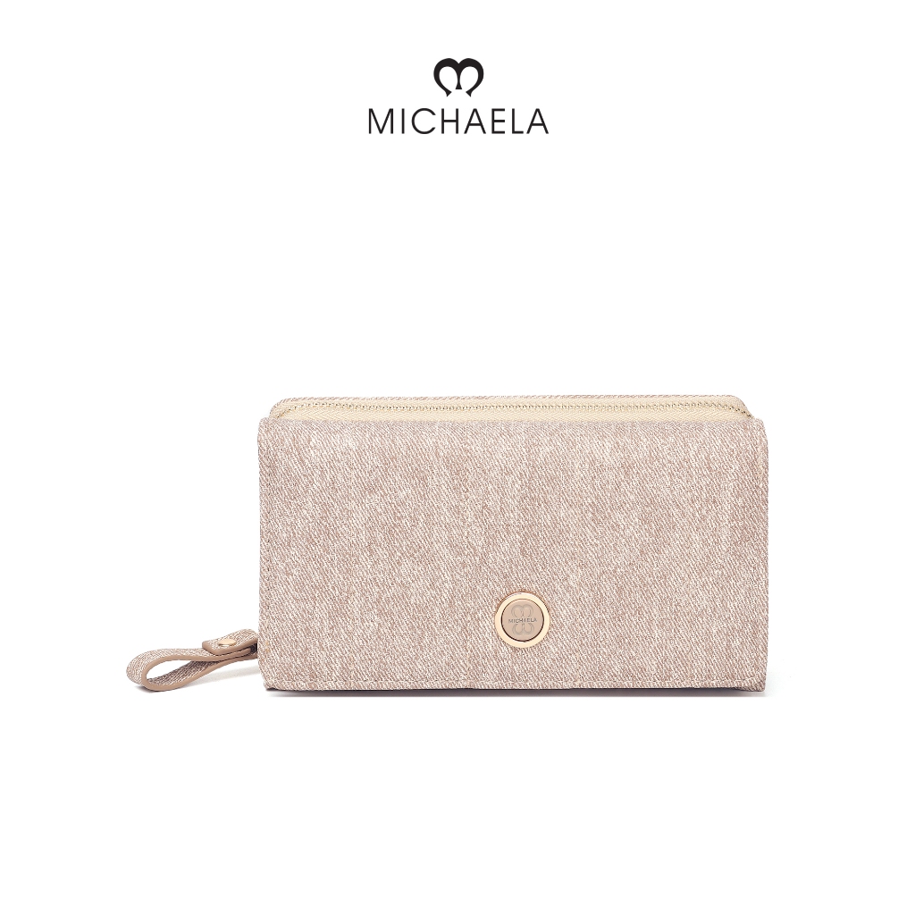 MICHAELA Cloth Textured Long Wallet with Zipper Phone Pocket 12 Card ...