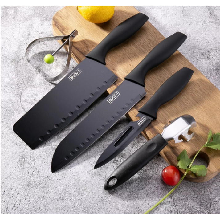MV @ Kitchen Buck Knife Set Vegetable and Meat Cleaver Black Oxidation ...