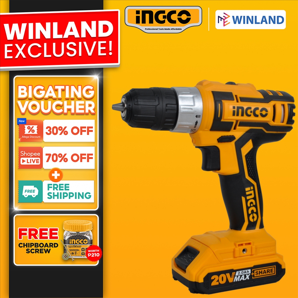 Ingco by Winland P20S 20V Lithium-Ion Cordless Drill Powershare ...