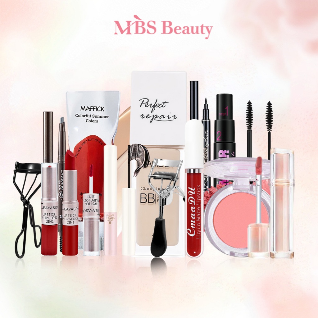 [7Pcs MAKEUP SET]Matte Velvet Lip Glaze Eyelash Curlers 2 In 1 Eyebrow ...